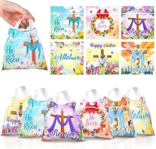 Amazon.com: Funnymoom 60 Pcs He Is Risen Bags Plastic Religious Easter ...