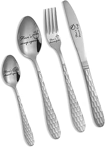 Amazon.com | Engraved Silverware Set Personalized Hammered Stainless ...