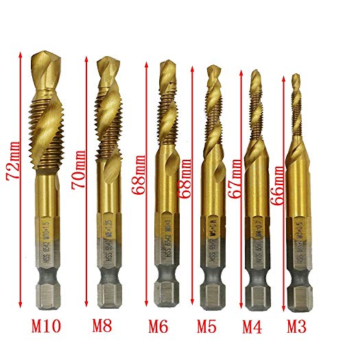 Buy Titanium M2 Hand Tap Drill Bits Hex Shank HSS Screw Spiral Point ...