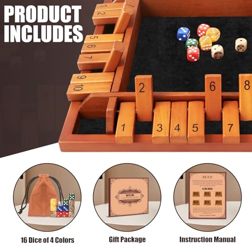 Toidgy 4 Players Shut The Box Dice Games, Wooden Board Table Math Game ...