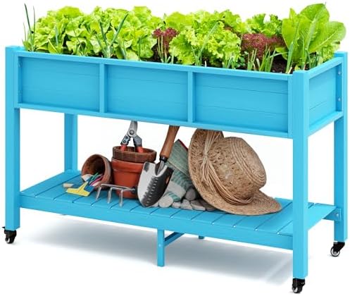 Amazon.com: DWVO 47x18x31in Raised Garden Bed, Weather Resistant Poly ...