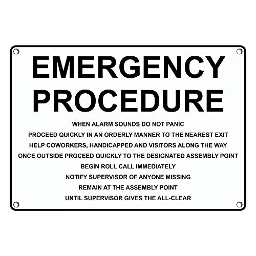 Amazon.com: Weatherproof Plastic Emergency Procedures Sign with English ...