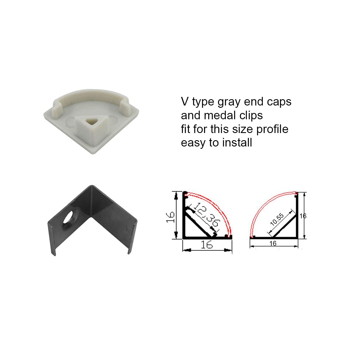 Snapklik.com : HAMRVL Led Channel Metal Mounting Clips And Gray End Caps