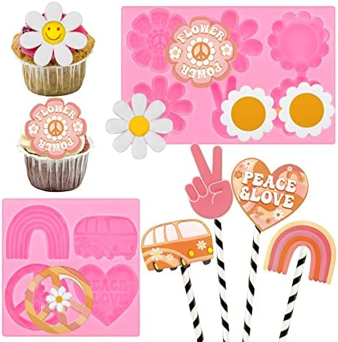 Amazon.com: 2 Set Groovy Silicone Molds Fondant Molds Daisy Rainbows ...