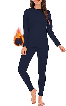 Zando Womens Long Johns Thermal Sets Lightweight Long Sleeve Base Layer Night Shirts for Women ...