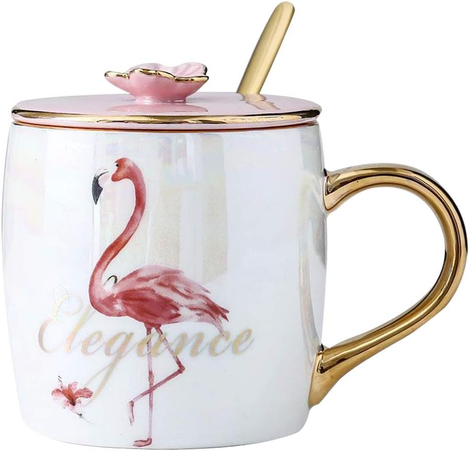 Amazon.com | 13.5oz White and Pink Flamingo Mug for Hot Drinks: Coffee ...