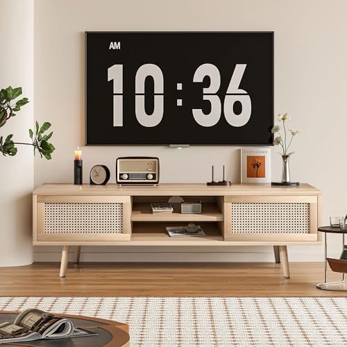 Amazon.com: Yechen Boho Natural Hand-Woven Rope TV Stand for Up to 65" TV, Mid-Century Modern TV ...