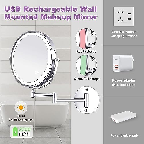 DUOVIO Rechargeable LED Wall Mounted Makeup Mirror 8 Inch Double Sided ...