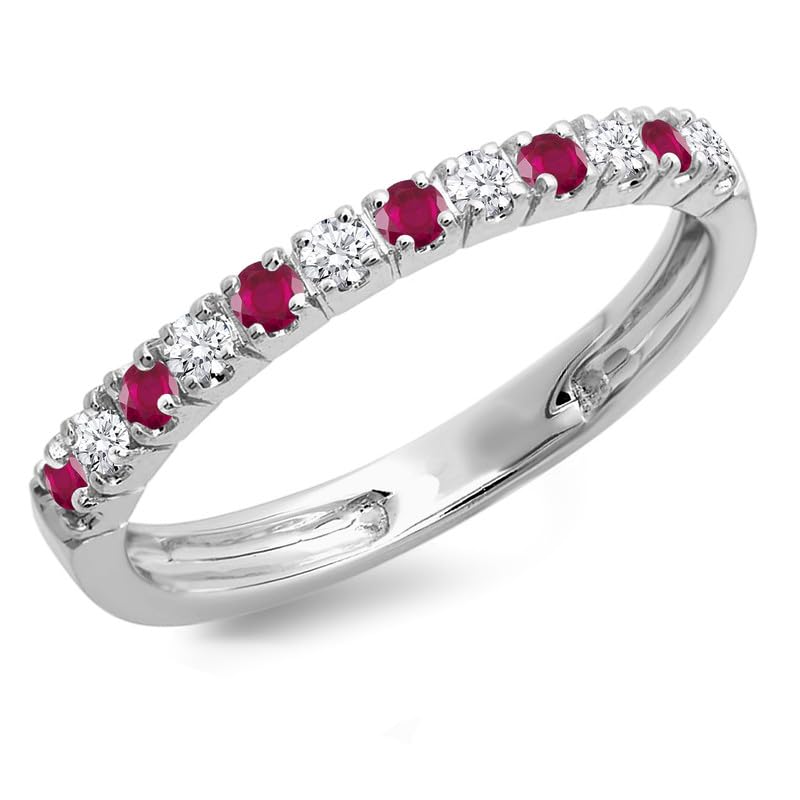 Amazon.com: Alternate Ruby & White Diamond Half Eternity Wedding Band ...