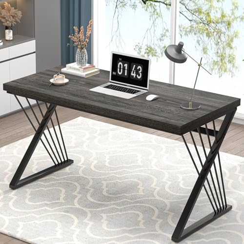 Amazon.com: FOLUBAN Modern Home Office Desk, Rustic Wood and Metal ...