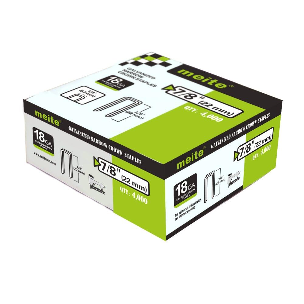 Snapklik.com : Meite 18 Gauge 1/4-Inch Narrow Crown Staples, 7/8-Inch ...