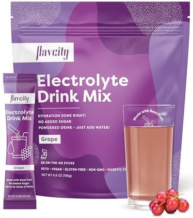 Amazon.com: FlavCity Grape Electrolytes Drink Mix, 28 On-The-Go Stick ...