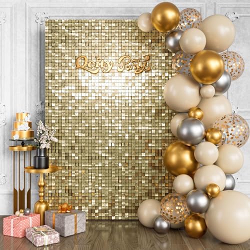Qcity Light Gold Shimmer Wall Backdrop, 24PCS Square Sequin Glitter ...