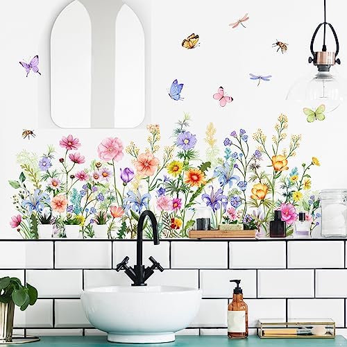 Garden Flower Wall Sticker, YAANBUNB 2 Sheet Plants Floral Decals Pink ...