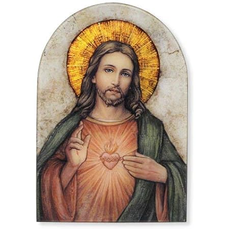 Amazon.com: Sacred Heart of Jesus Arched Plaque, Christian Wall Décor ...