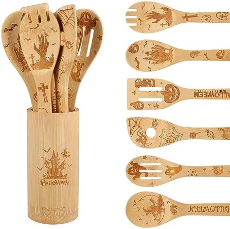 Amazon.com: Witchy Halloween Utensils Laser Engraved 5 Elements Bamboo ...