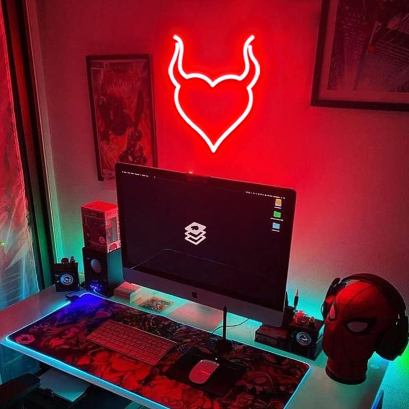 Amazon.com : Angel Demon Neon Signs Pink Heart Led Sign for Bedroom 14 ...