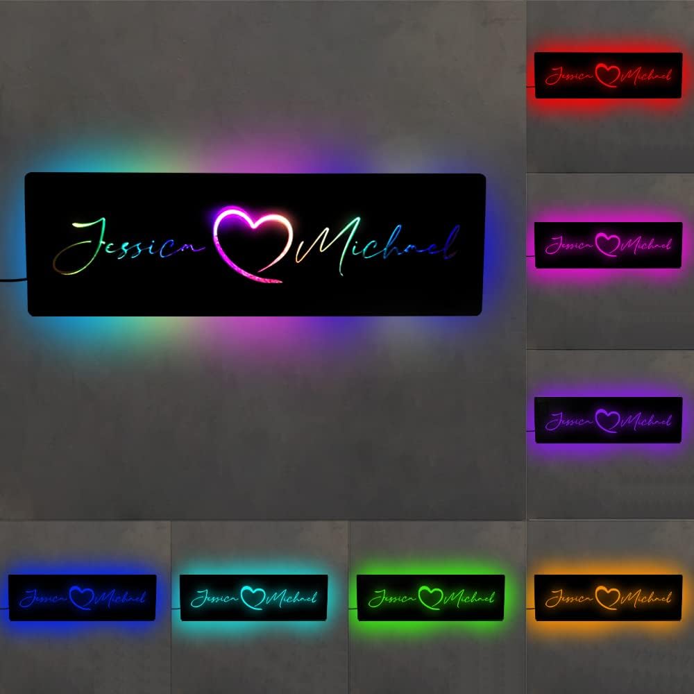 Luz nocturna personalizada con nombre de pareja colorido con nombre LED ...