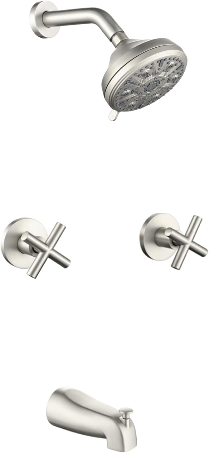 2 Handle Shower Faucet Set with Tub Spout Bathtub Shower Faucet Combo Set Shower System Complete ...