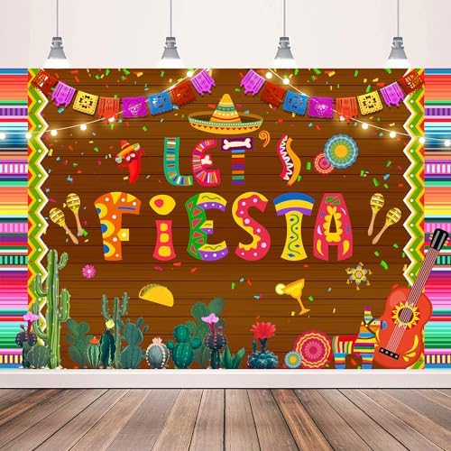 Amazon.com : SZTZPW Fiesta Party Decorations Backdrop, 5x3Ft Lets ...