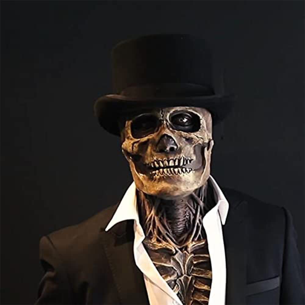 Halloween Scary Full Masks with hat,Head Skull Masks Moving Jaw ...