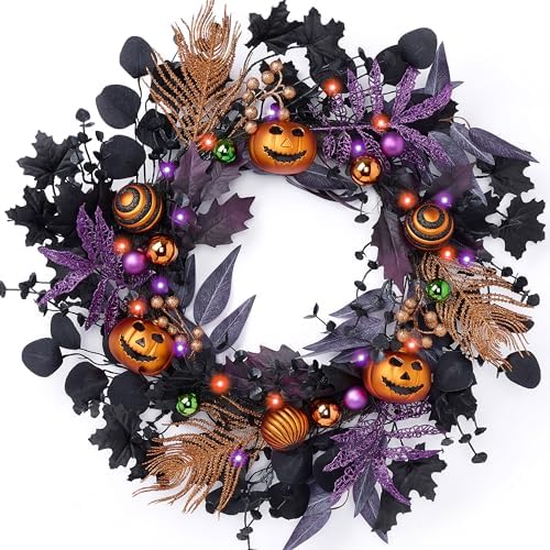 Amazon.com: Halloween Wreaths for Front Door, 15 .7Inch Lighted Bat and ...