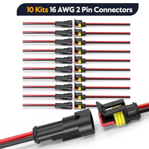 Snapklik.com : Amliber 10 Kits 16 AWG 2 Pin Waterproof Automotive Wire ...