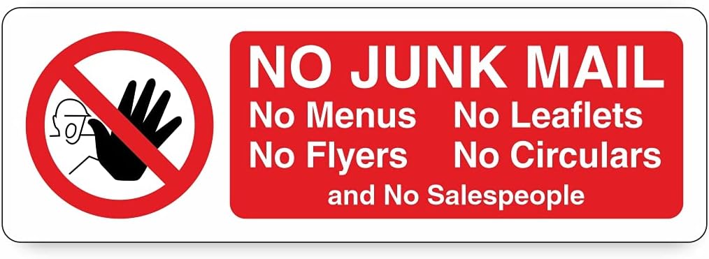 Polite Notice No Junk Mail Flyers Leaflets Menus, 10x7cm, Door Sticker ...