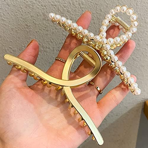 Amazon.com : Large Metal Hair Claw for Women with Pearls 4.3 Inch Non ...