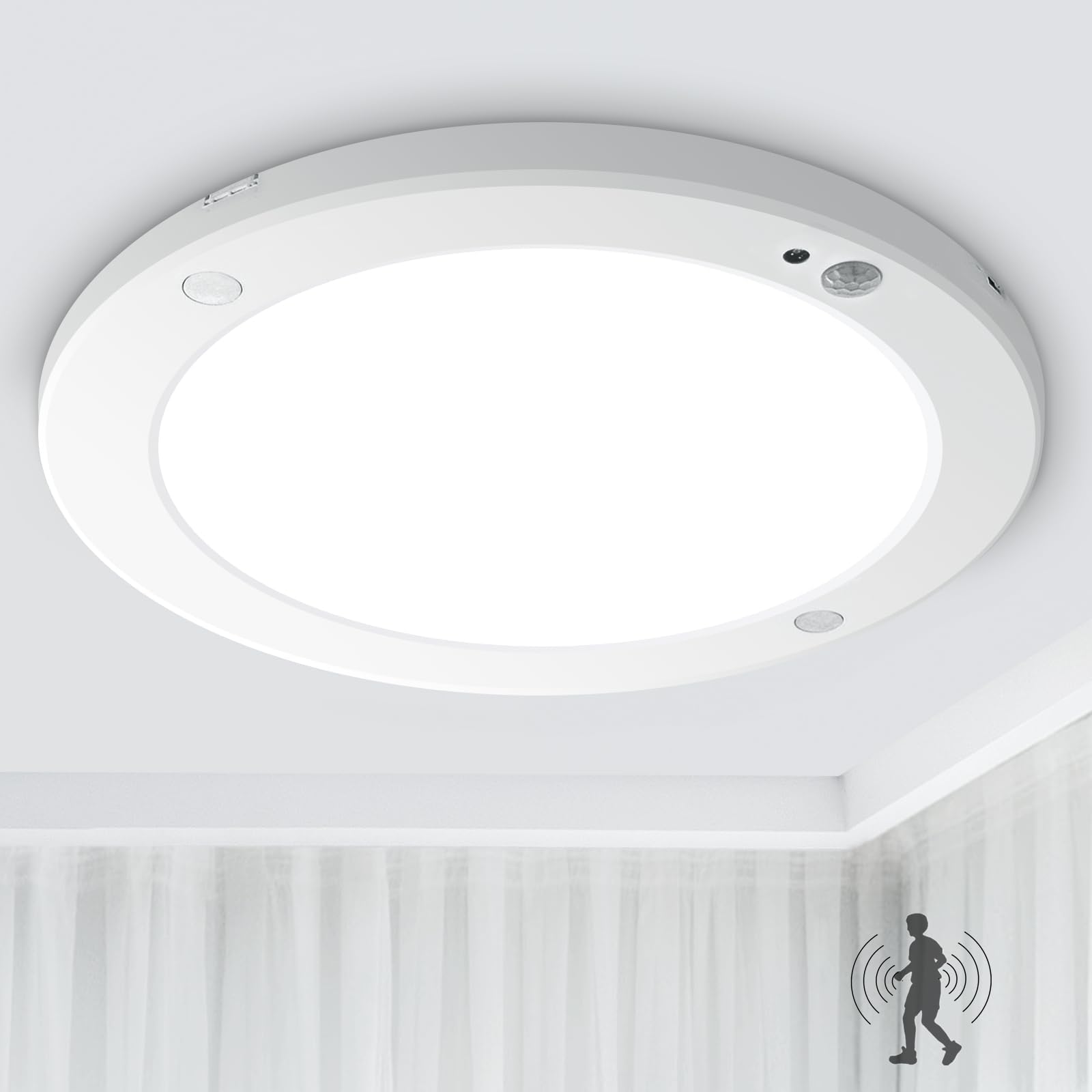 HiBay 18W Motion Sensor LED Ceiling Light with Twilight Sensor, Round ...