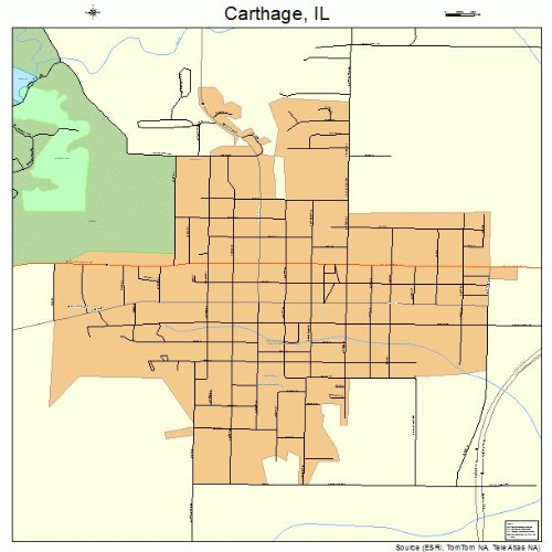 Large Street & Road Map of Carthage, Illinois IL - Printed poster size ...