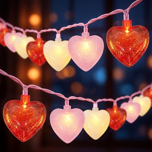 Amazon.com: Romasaty 12Ft Heart String Lights, Valentines Day ...