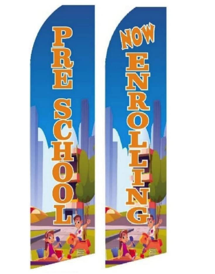 Amazon.com: Preschool + Now Enrolling Combo Flags Yellow Lettering ...