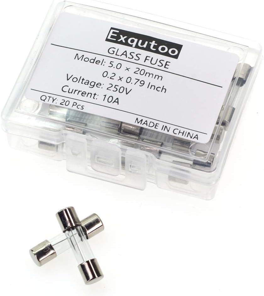 Exqutoo 10A 10amp 250V 5x20mm 0.2x0.78 Inch F10AL250V Fast-Blow Glass ...