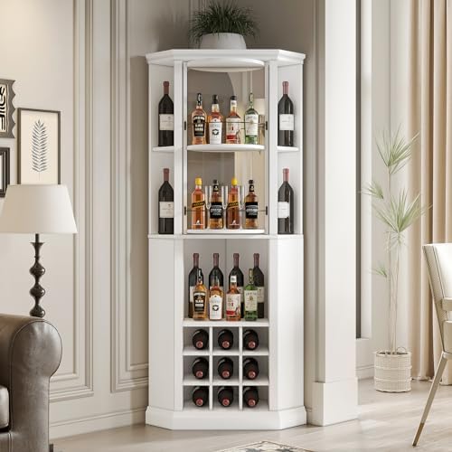 Amazon.com: VOWNER Corner Wine Cabinet with Rotating Glass Wine Rack ...