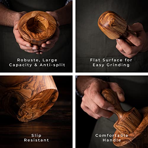 Darido Natural Olive Wood Mortar and Pestle Set – Garlic Press – Spices ...