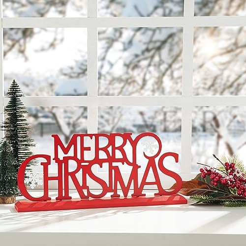 Amazon.com: Glitzhome Christmas Tabletop Word Sign Wood Metal Merry ...