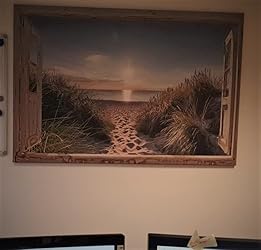 Amazon.de: Bild auf Leinwand mit Fenster-Motiv Fensterblick Dünenweg | 120 x 80 cm, Farbig, quer ...