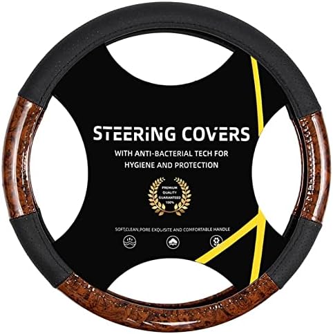 AUTOXBERT Wood Grain Steering Wheel Cover Anti-Slip Leather Auto ...
