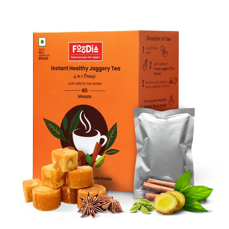 FOODIA Jaggery Tea Premix (Pack of 22 Sachets) Masala Chai | Instant ...