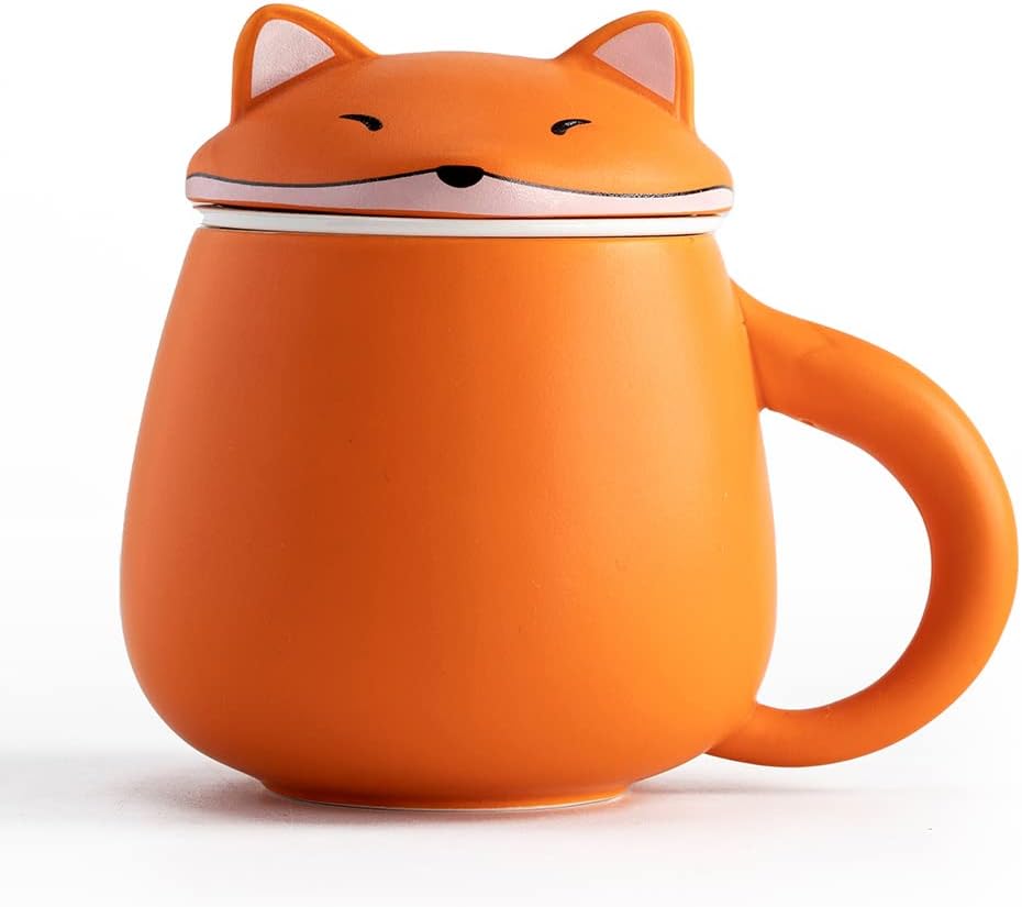 Amazon.com: TANG PIN Orange Fox Infusion Mug, 13.5 OZ, Ceramic, Animal ...