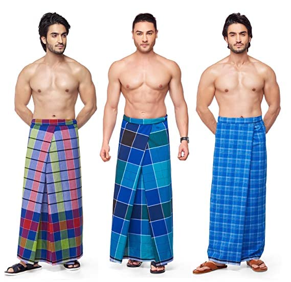 MKDYNASTY India Handloom 100% Cotton Checked Lungis/Dhoti/Sarong/Wrap ...