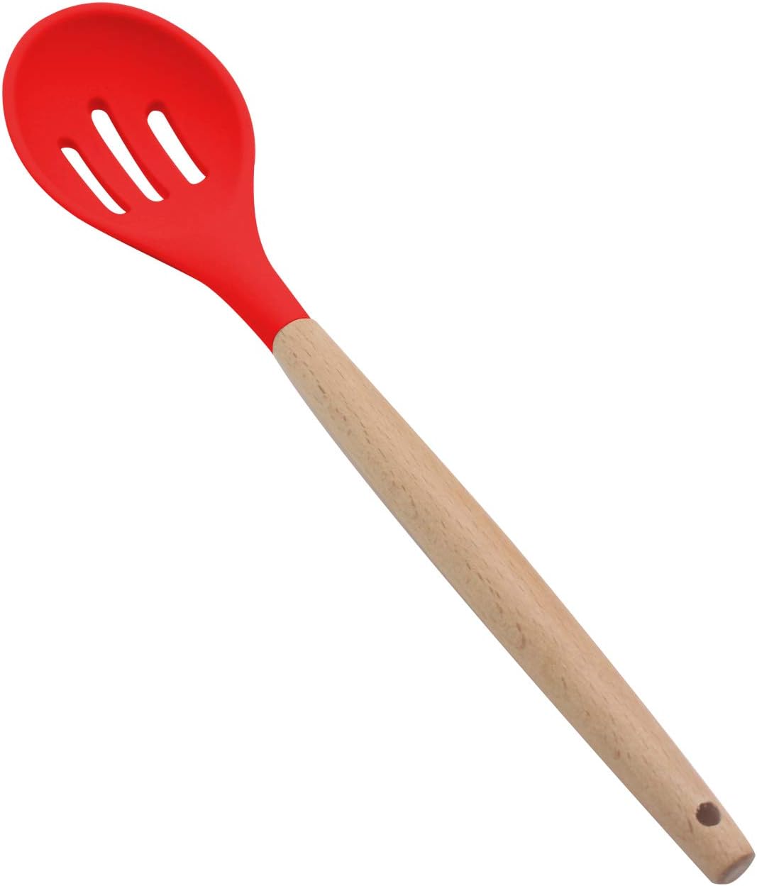 Amazon.com: KUFUNG Silicone Slotted Serving Spoon, Wooden Handle ...