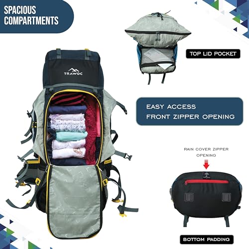 TRAWOC TRAILMASTER 80L Rucksack Bag for Men & Women, Large Water ...