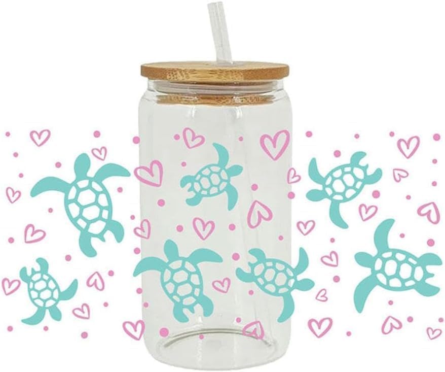 Amazon.com: Cute Turtle Transfer Sticker for Glass Cups,Ocean UV DTF ...