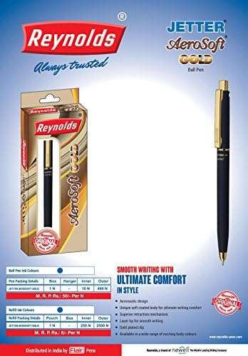 Reynolds Jetter AeroSoft 0.7mm Fine Point Gold Ball Pens - Pack of 5 ...