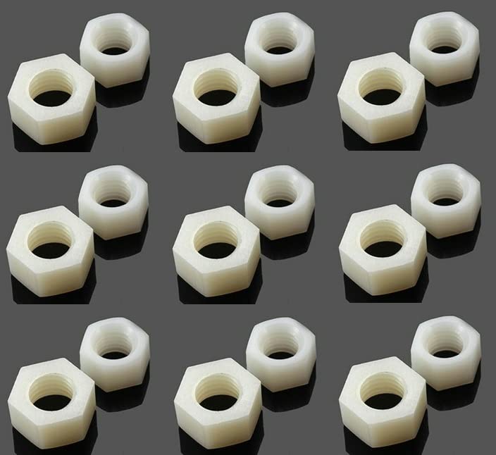 TERF® M8 Hex Hexagon Nut M8 (8mm) White Nylon Hex Full Nuts – Pack of ...
