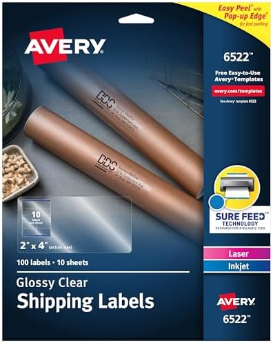 Amazon.com : Avery Glossy Clear Square Labels with Sure Feed, 3/4" x 3/ ...