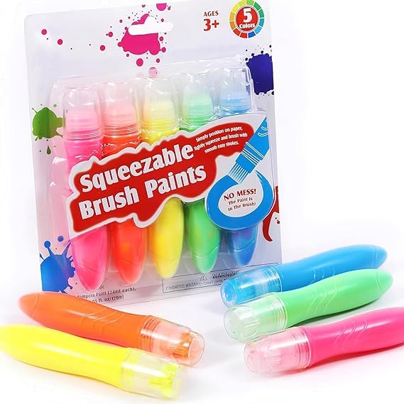 Squeezable Paint Brushes Classic Colors for Kids Washable Tempera Paint ...