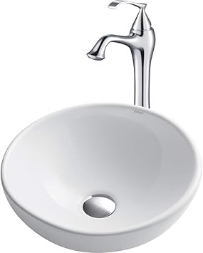 KRAUS C-KCV-141-15000CH Round Ceramic Sink and Ventus Faucet Chrome ...